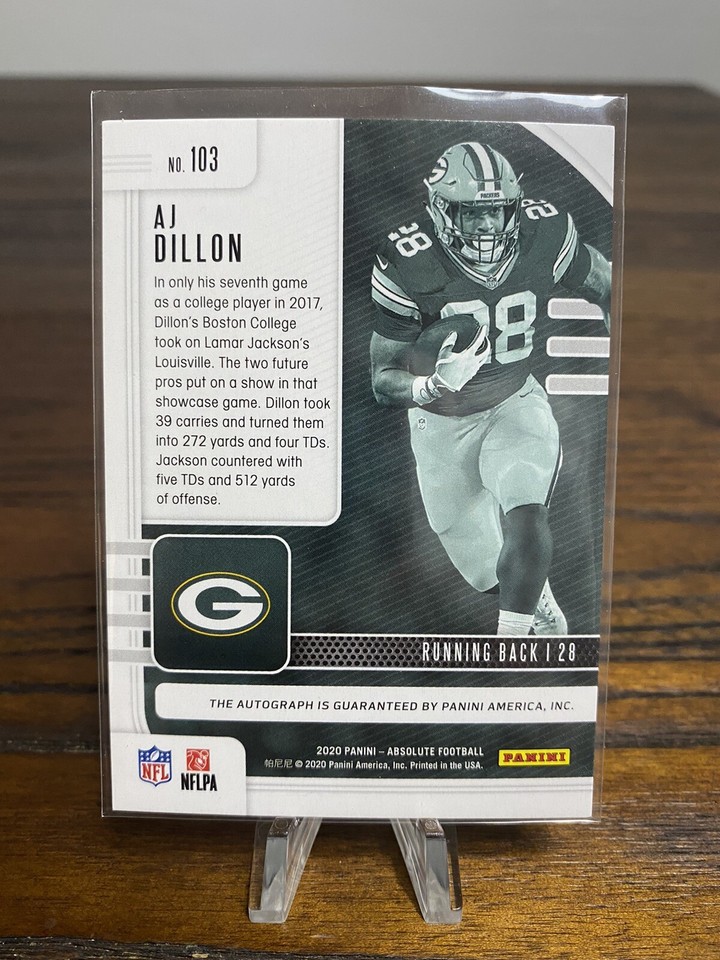2020 AJ Dillon Panini Absolute Football Rookie Autograph Red Squares 23 ...