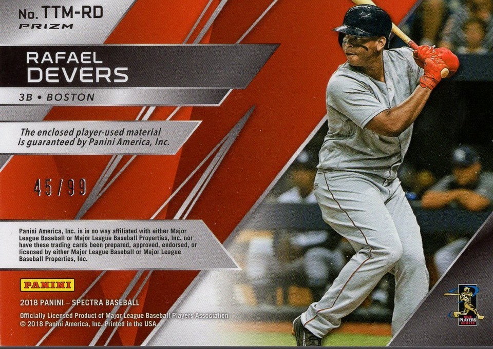 2018 Panini Spectra Triple Threat Materials Neon Blue #5 Rafael Devers ...