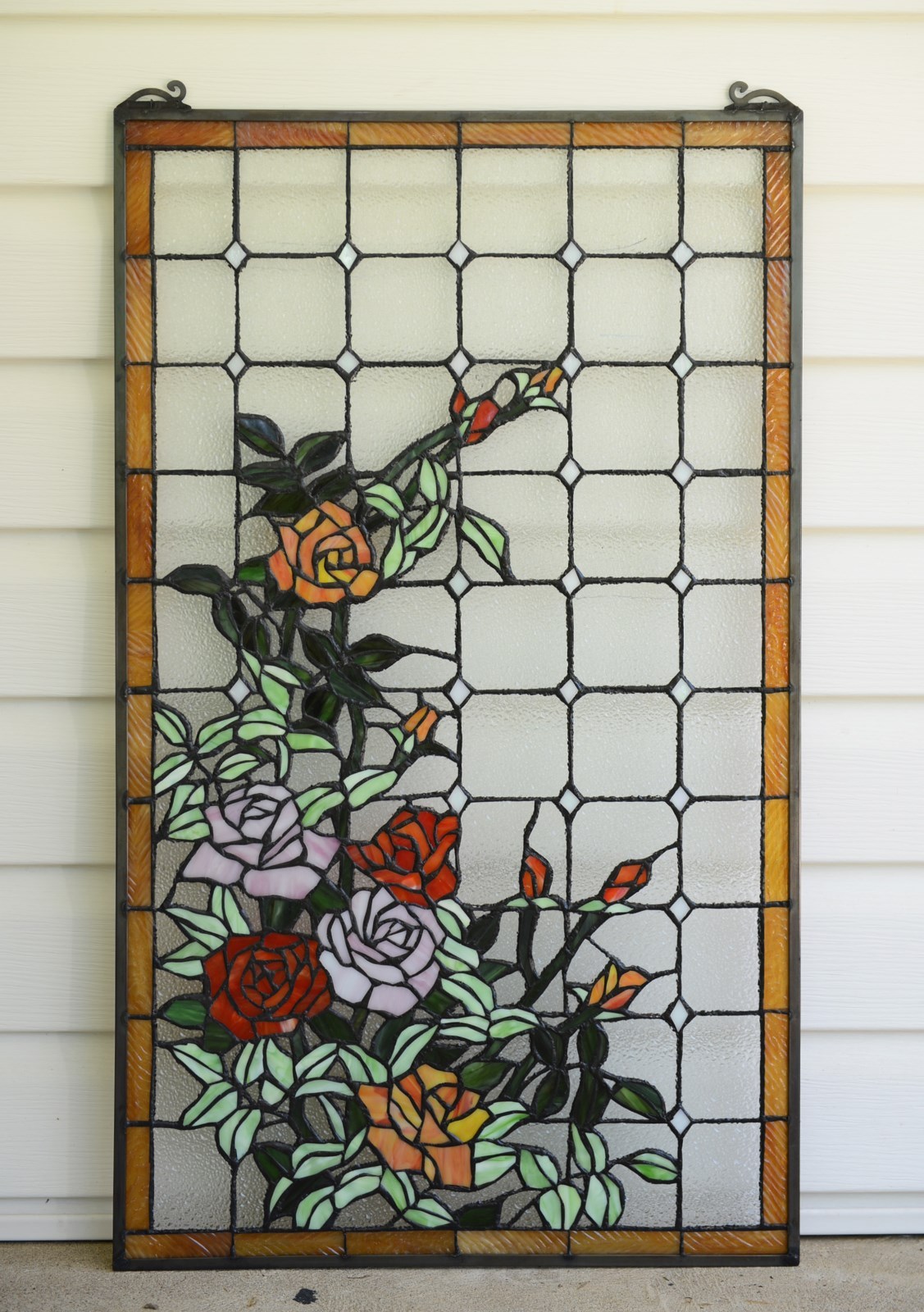 Tiffany Style stained glass window panel Rose Flowers , 20" x 34" | eBay