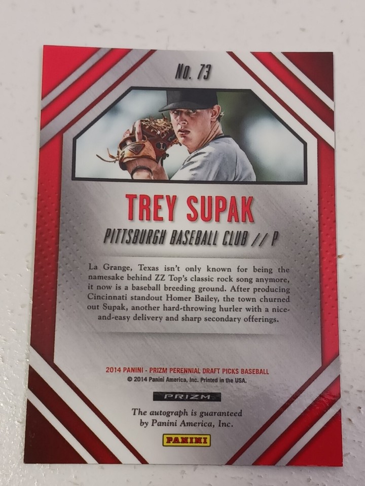 Trey Supak Pittsburgh Pirates 2014 Panini Prizm Certified Autograph ...