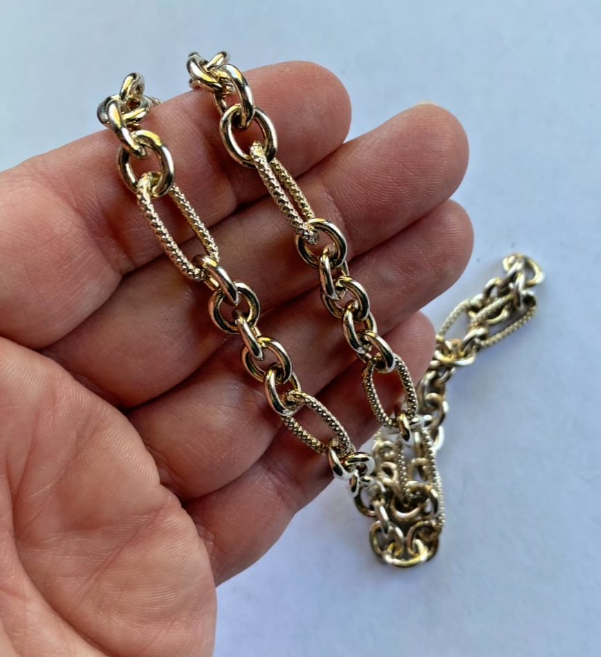 Heavy Sterling Silver 925 Fancy Paperclip Link Chain Necklace Textured ...