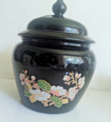 Vintage Avon Black Porcelain Lidded Ginger Jar Floral 6" tall | eBay
