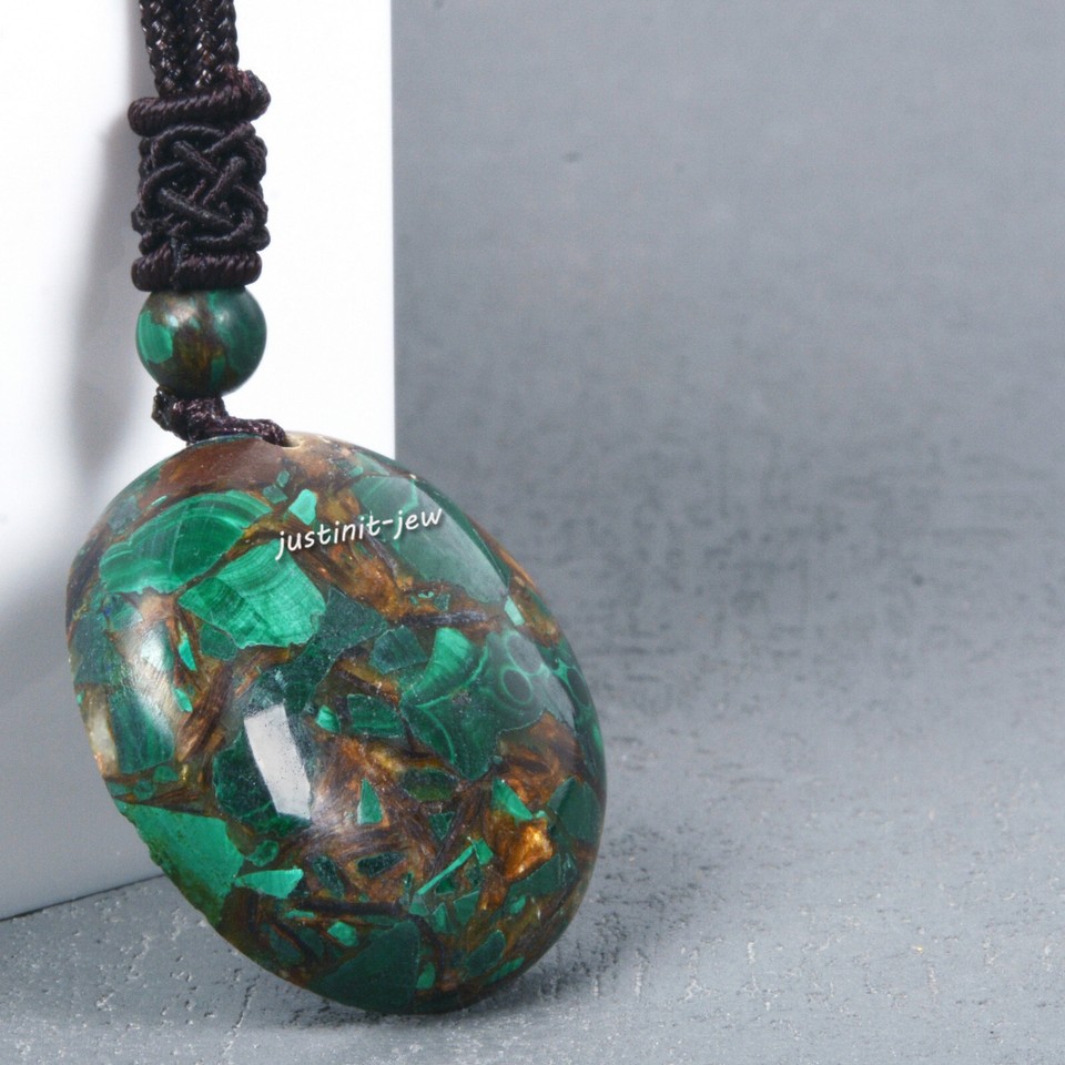 Natural Gemstone Round Shapes Bead Pendant Amulet Adjustable Necklace ...