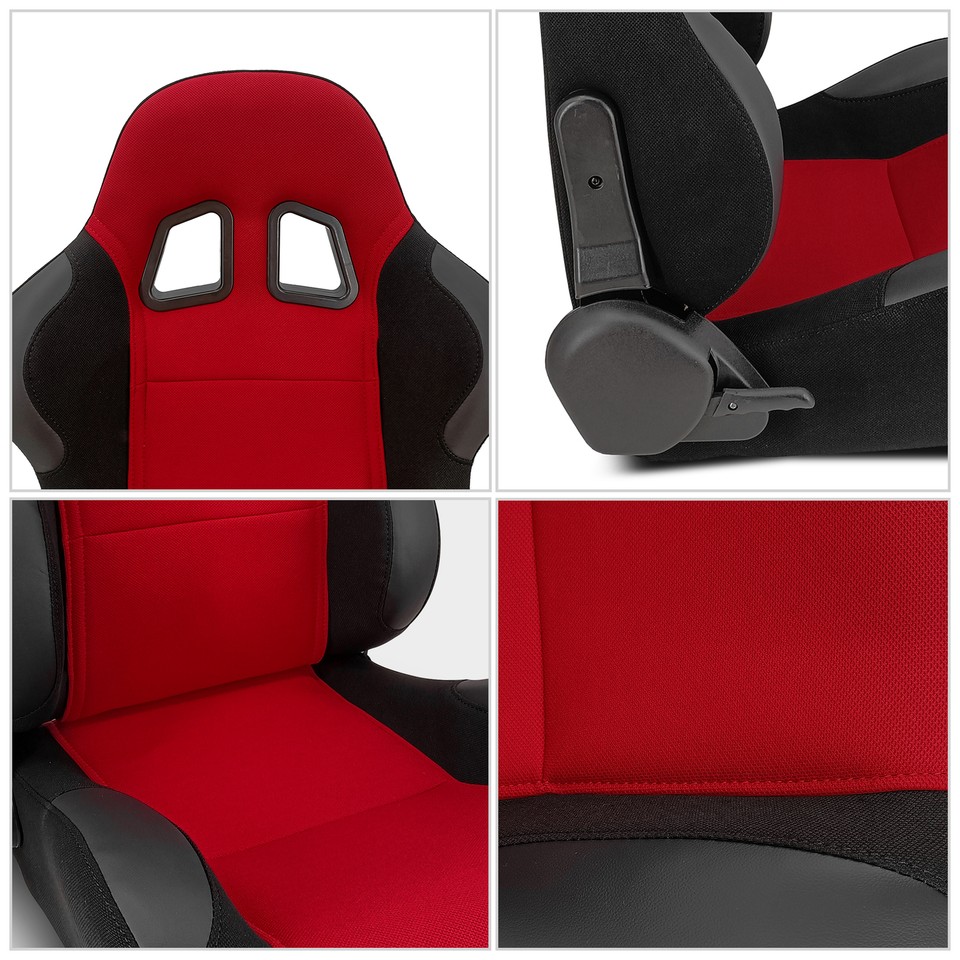 Black Red Fabric/PVC Leather Left/Right Recaro Style Racing Car Seats ...