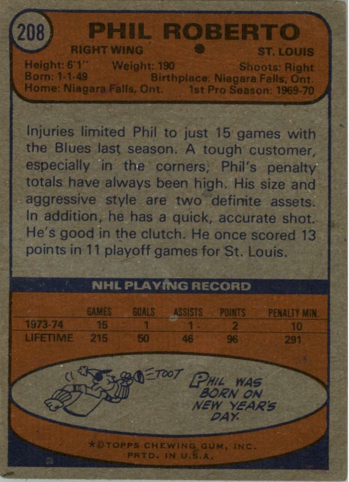 1974-75 Topps #208 Phil Roberto - GOOD | eBay