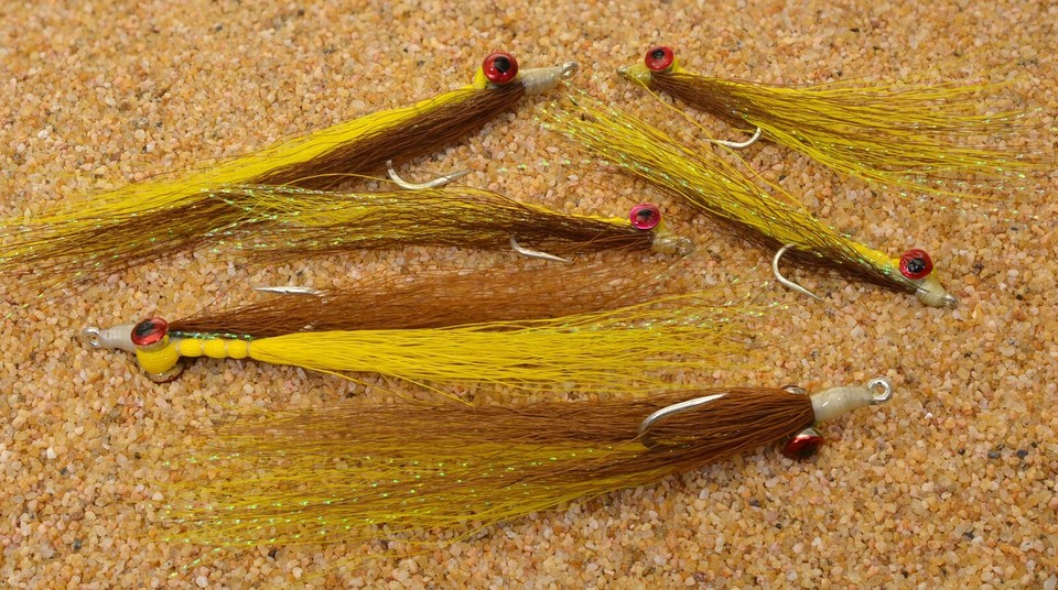 6ct - Yellow & Brown Clouser Minnow Flies - Mustad Saltwater Duratin ...