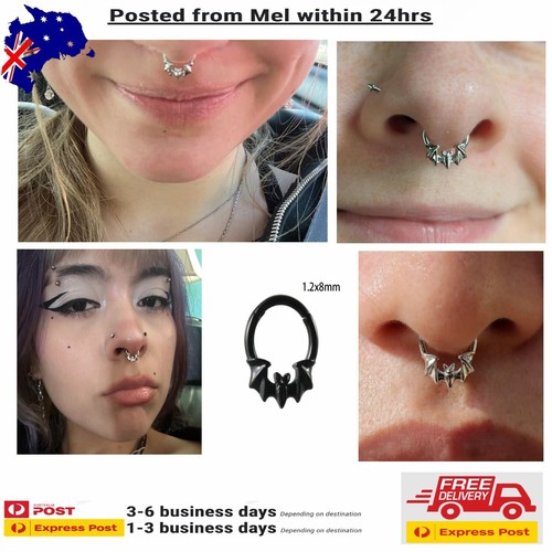 16G Surgical Steel Bat Nose Ring Clicker Hinged Septum piercing | eBay ...