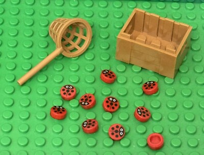 Lego 10 Ladybug Round Red 1x1 Tile With 1 Meshed Net And 1 Crate ...