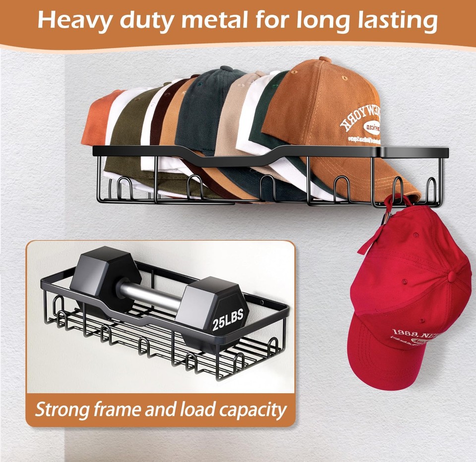 Metal Hat Racks for Baseball Caps Wall Hat Organizer Fit 48 Caps Holder ...
