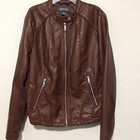 Kenneth Cole Reaction Jacket Wmn's L Faux Leather Moto Bomber Brown ...