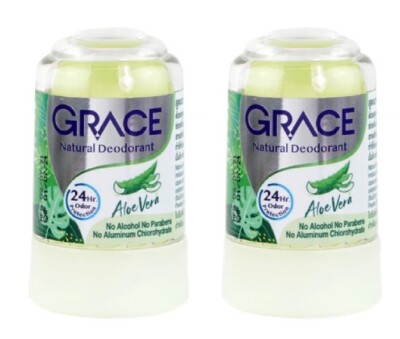 2 x GRACE NATURAL CRYSTAL DEODORANT ALOE VERA EXTRACT ALUM ROLL ON 24 ...