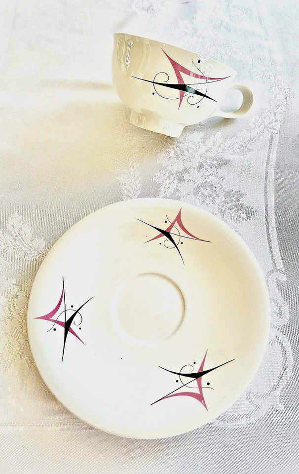 HARLEQUIN HALLCRAFT EVA ZEISEL 6 CUPS & SAUCERS ATOMIC AGE EUC MID ...