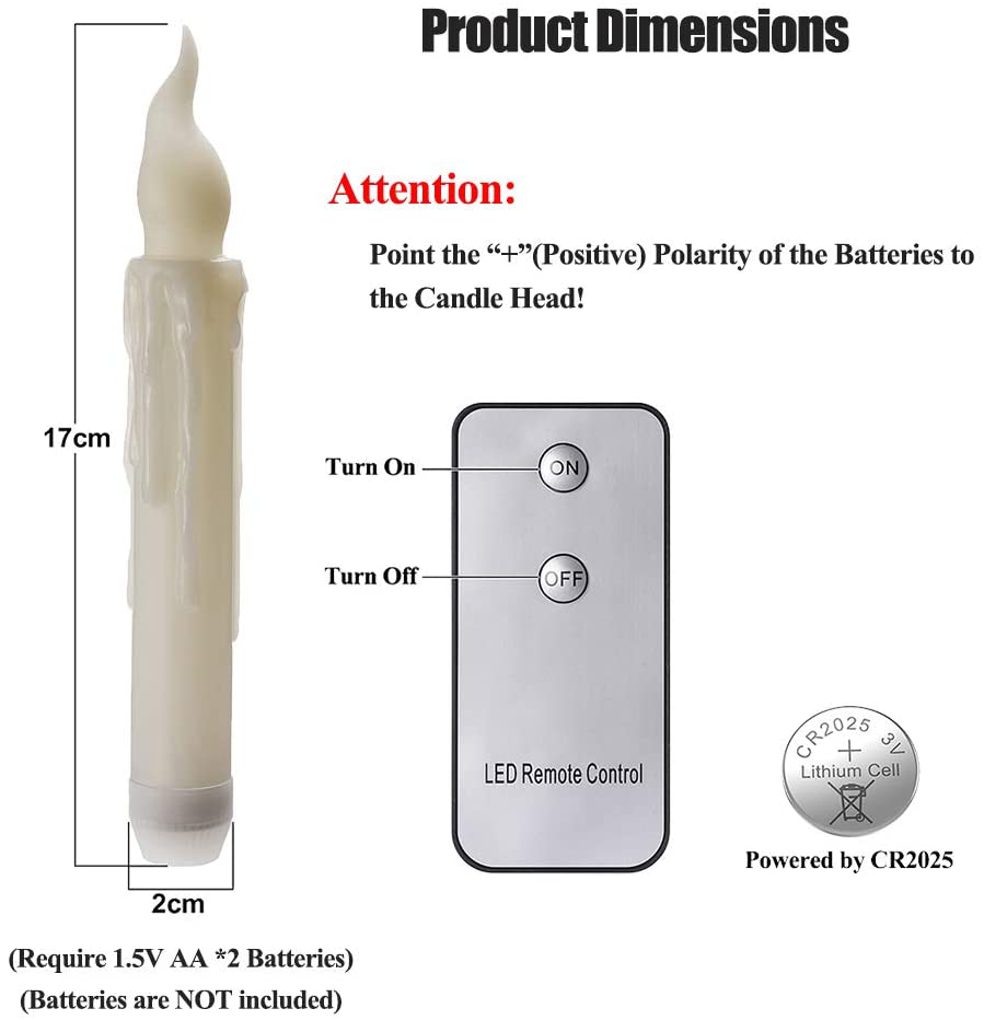 6Pcs LED Taper Candles with Remote Control Battery Operated Flameless ...