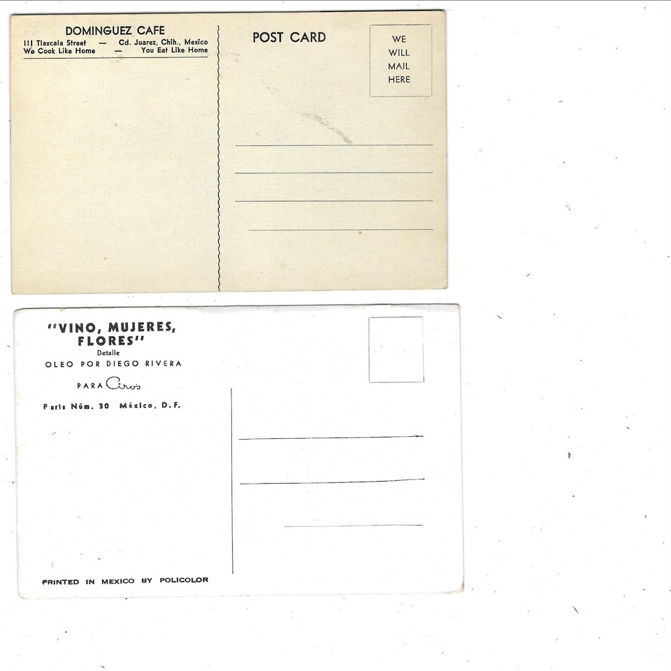 (2) Advertising Postcards- Mexico: Dominguez Cafe, Juarez & Ciro's ...