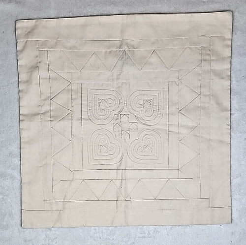 HMONG Textile Art PILLOW COVER • Reverse Applique • Ivory Hearts 16 ...