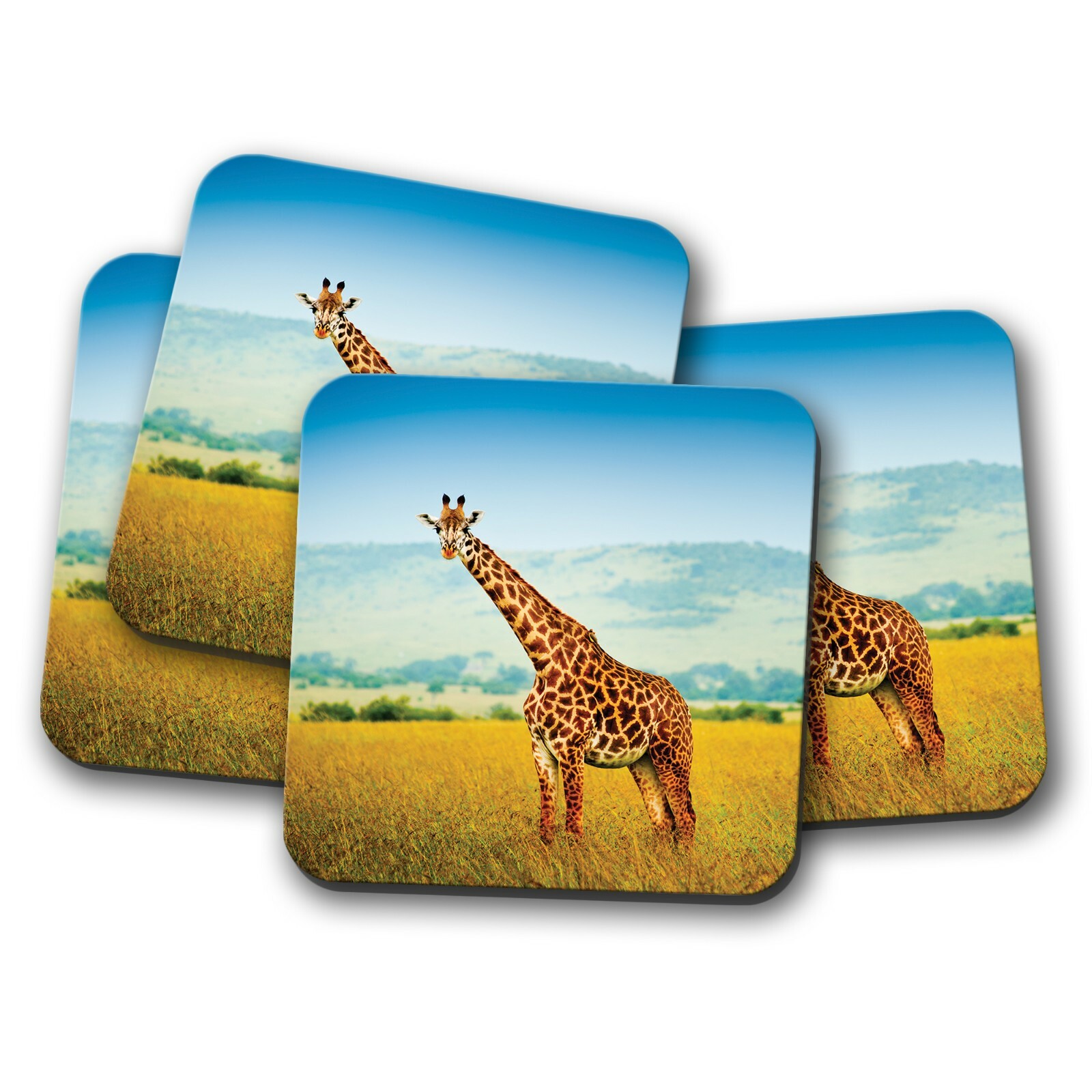 4 Set - Beautiful Giraffe Coaster - Wild Tall Animals Nature Forest ...