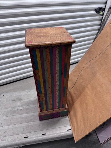 Hand-Painted Colorful Wooden Pedestal Stand – Folk Art Display Column ...