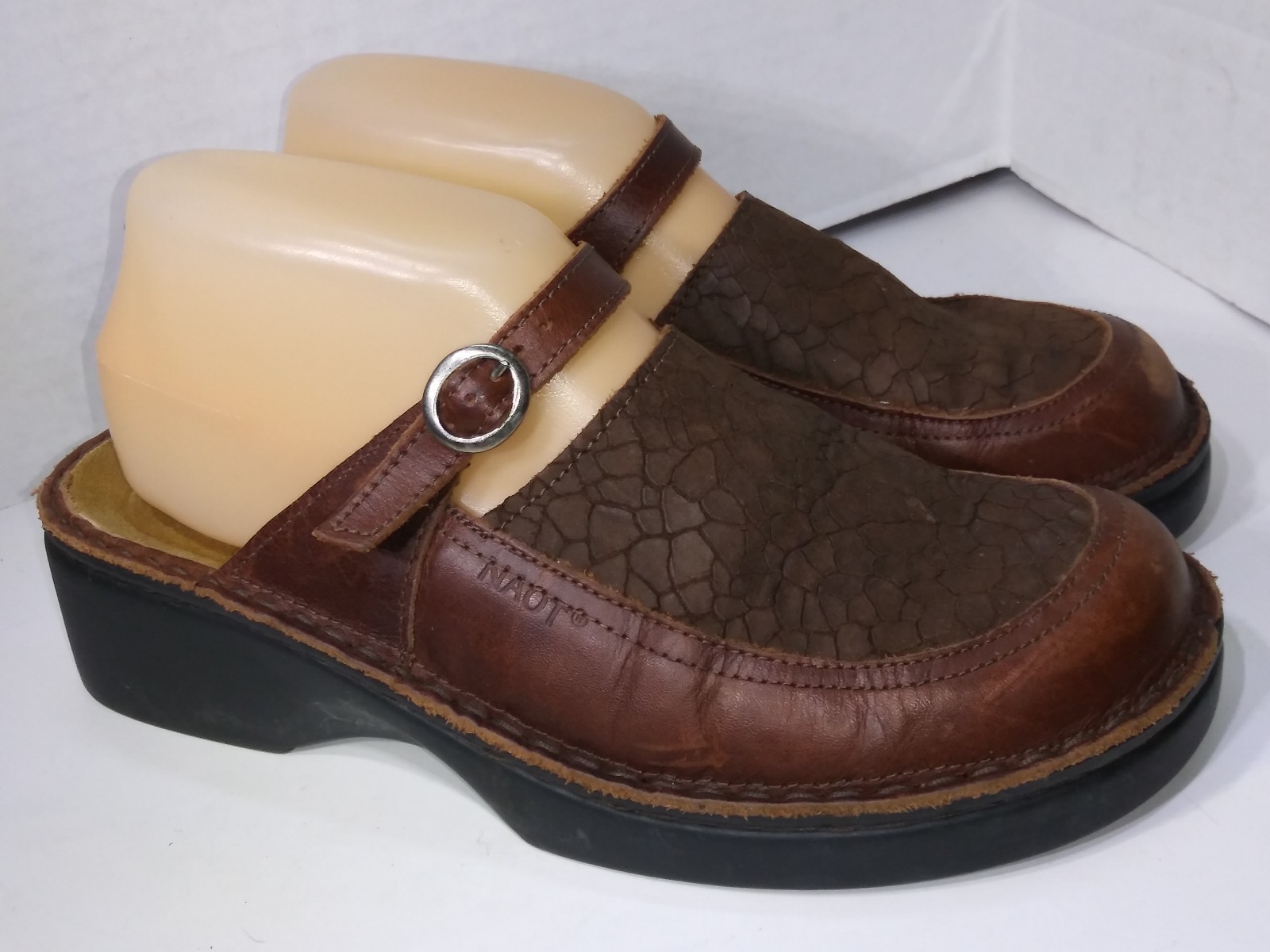 Naot Brown Leather Clogs Front Buckle Slide On Womens Size 8 EU 39 | eBay