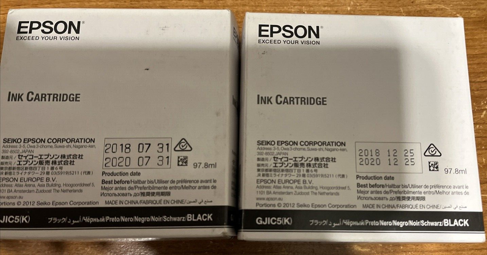 New Genuine Epson GJIC5 (K) Black Pigment Ink Cartridge for GP-M831/GP ...