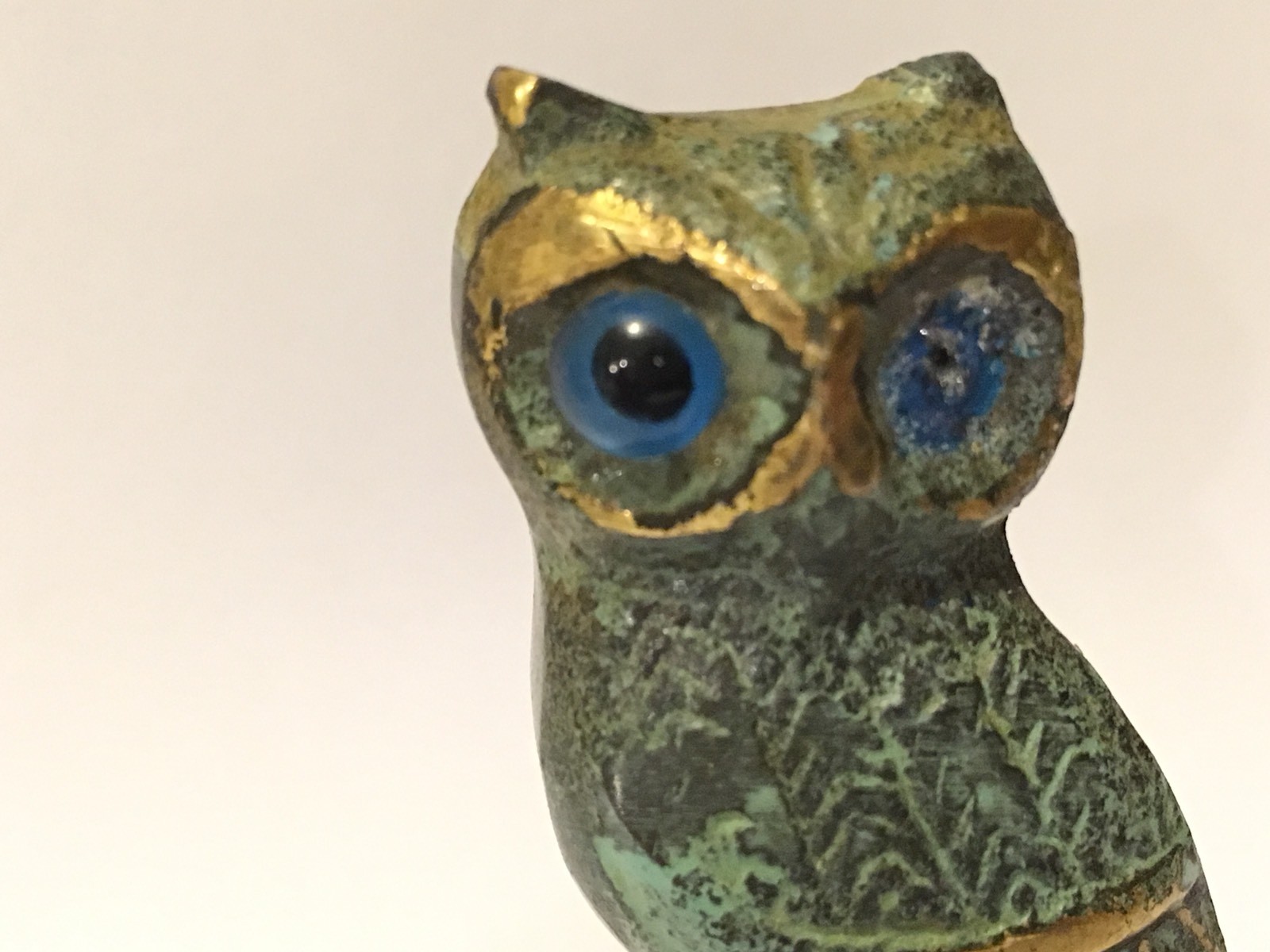 Small Metal Brass AOE Athenian Owl with Blue Eyes Ornament Sculpture ...