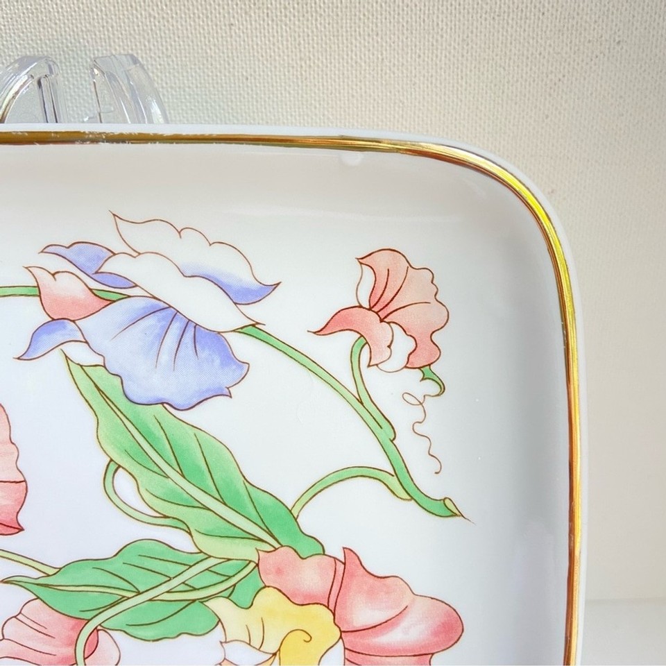 Vintage Ben Rickert Inc fine china pastel floral trinket dish gold trim ...