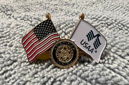 Cool Vintage American Legion US & USAA Insurance Dual Flags Lapel Pin ...