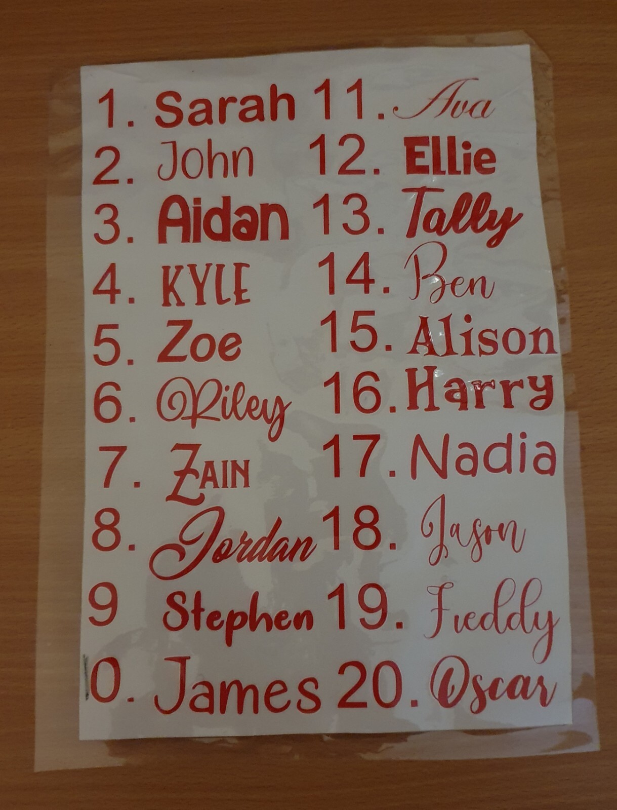 Viynl Name Lables 6x2 inch any name any colour choice of fonts ...