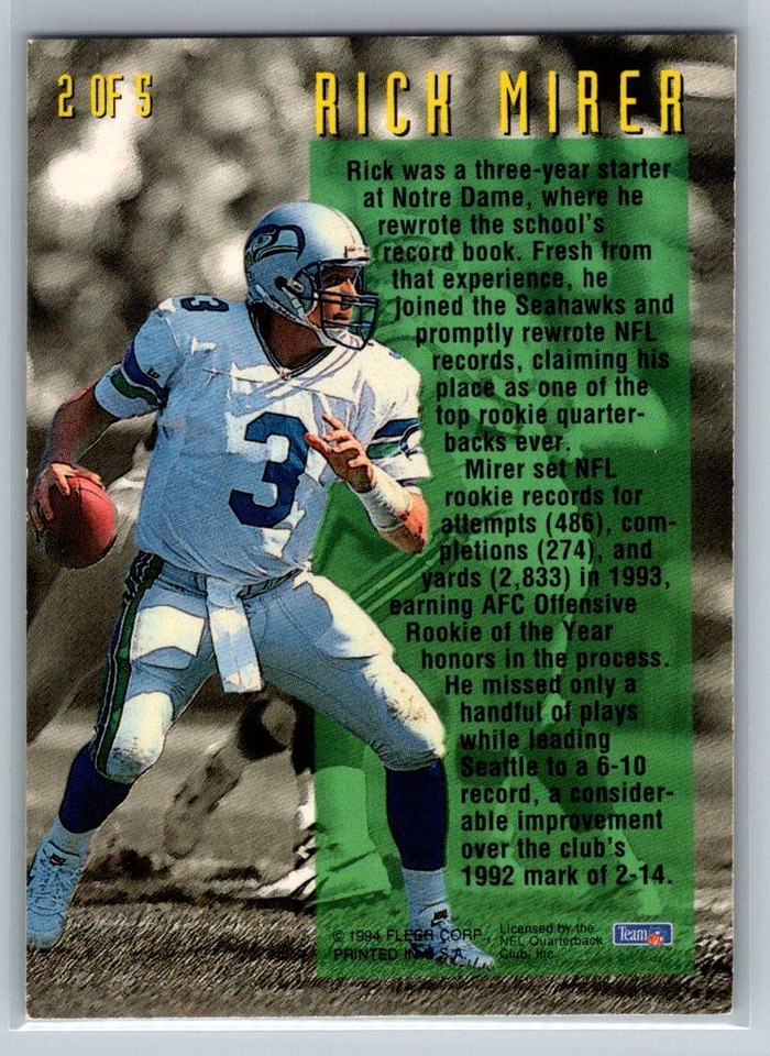 1994 Fleer Award Winners #2 Rick Mirer Seattle Seahawks Football Card ...