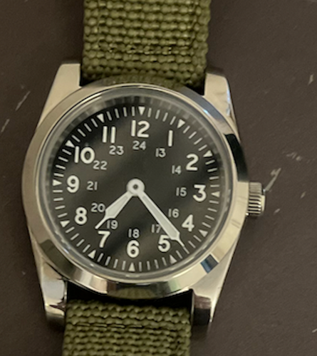 Custom assembled men's mechanical field watch, automatic with green ...