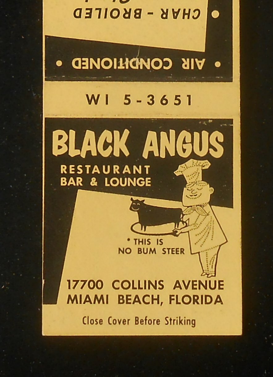 1950s Black Angus Restaurant Bar & Lounge 17700 Collins Ave. Miami ...
