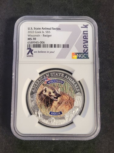 2022 MS70 NGC Cook Islands Wisconsin Badger 1 oz .999 Silver Coin ...