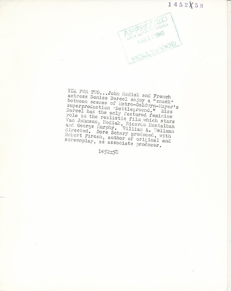 JOHN HODIAK DENISE DARCEL Original CANDID Vintage 1949 BATTLEGROUND MGM ...