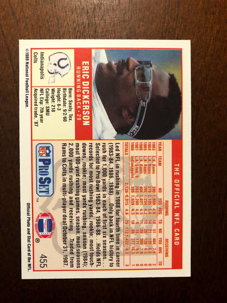 1989 Pro Set ERIC DICKERSON Indianapolis Colts Series II Card | eBay