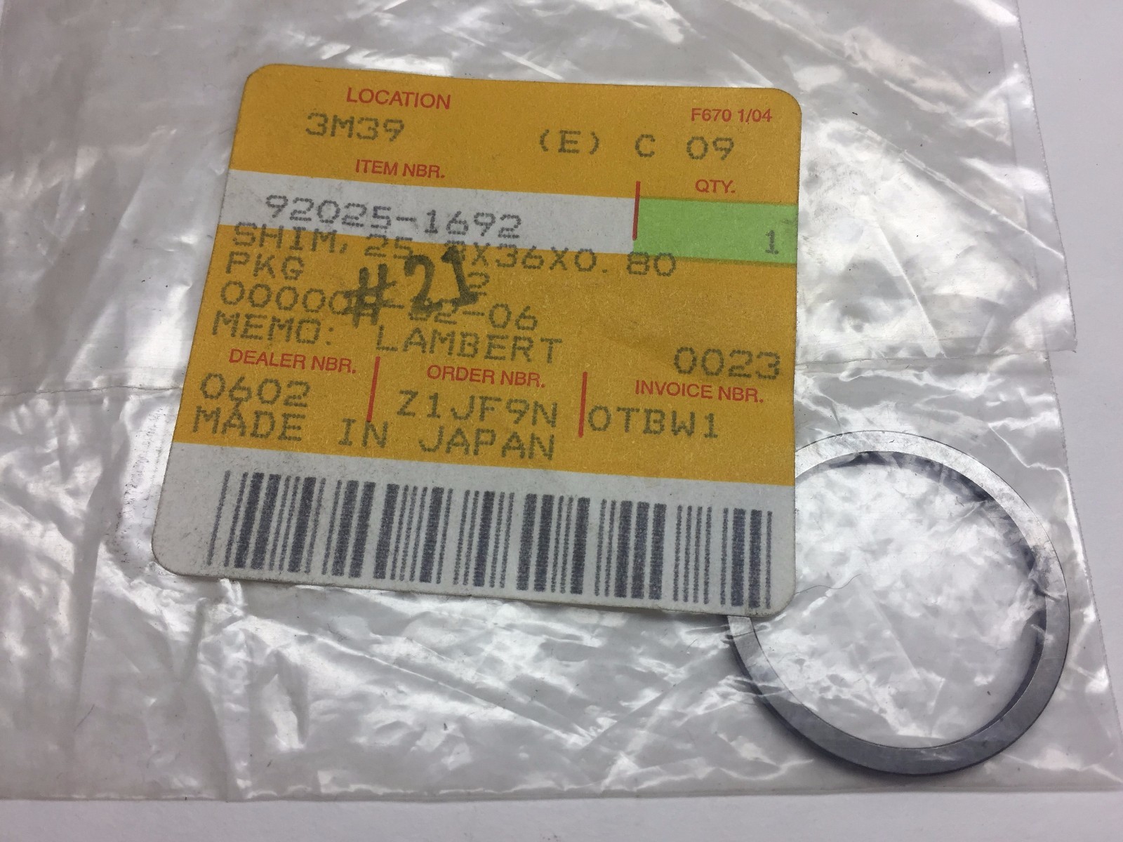 NOS KAWASAKI 92025-1692 SHIM,25.3X36X0.80 | eBay