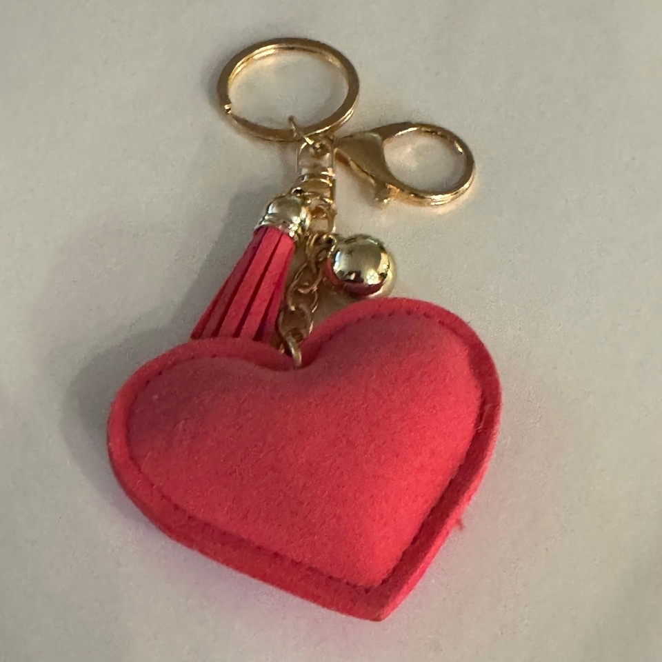 Pink Rhinestone Heart Keychain Purse Charm Bling Key Ring Faux Leather ...