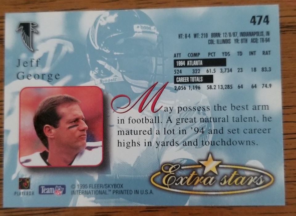 Jeff George Atlanta Falcons 1995 Fleer Ultra Extra Football Card #474 ...