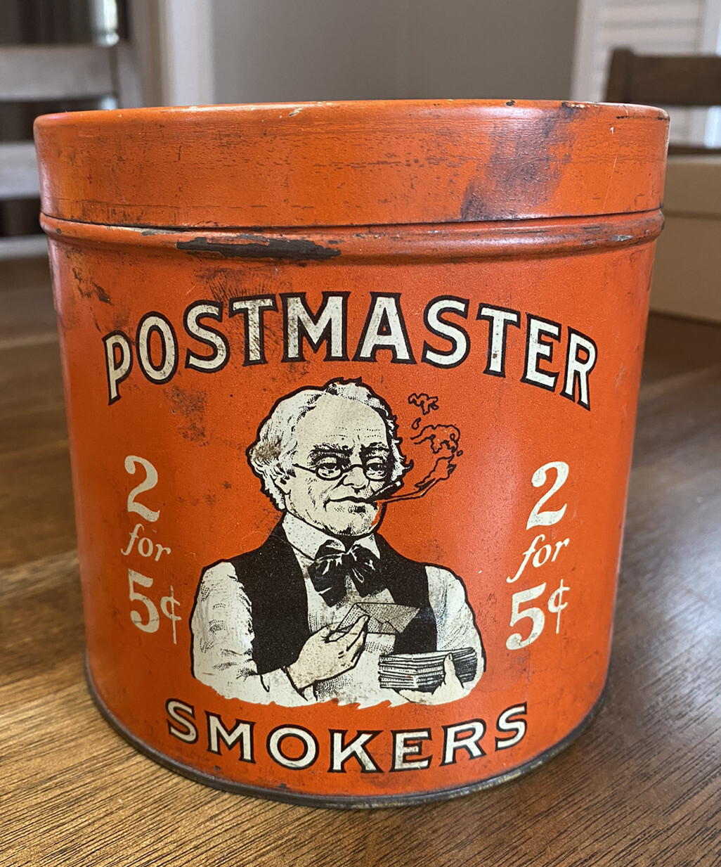 CIGAR TIN-Antique POSTMASTER SMOKERS tin-Held 50 cigars. Tin Litho ...