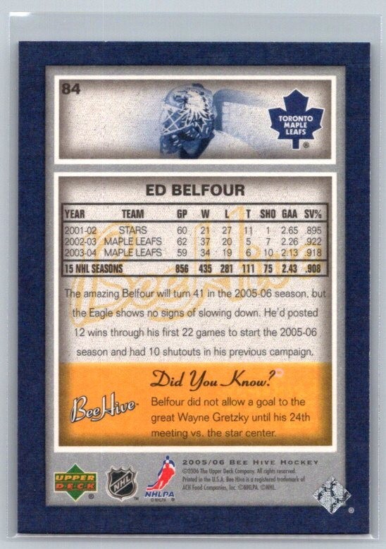 2005-06 Upper Deck Bee Hive #84 Ed Belfour Toronto Maple Leafs | eBay