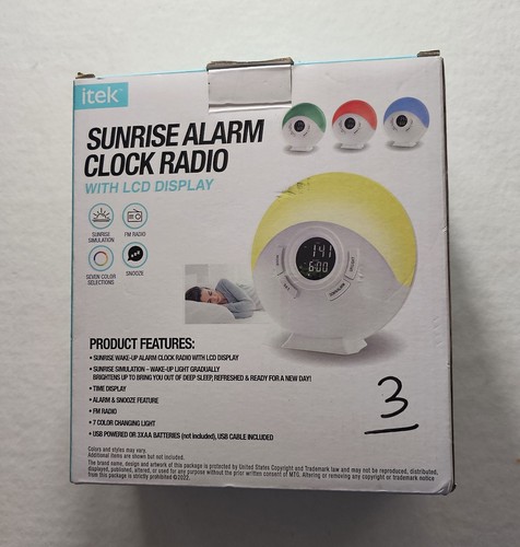 Alarm Clock FM Snooze Radio with LCD Display itek Sunrise Wake-Up | eBay