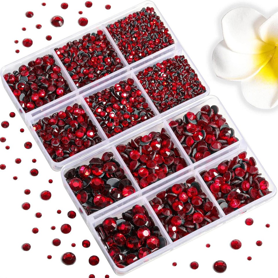 Red Flatback Hotfix Rhinestones 6736pcs, Multi-Size SS6-SS30 with | eBay