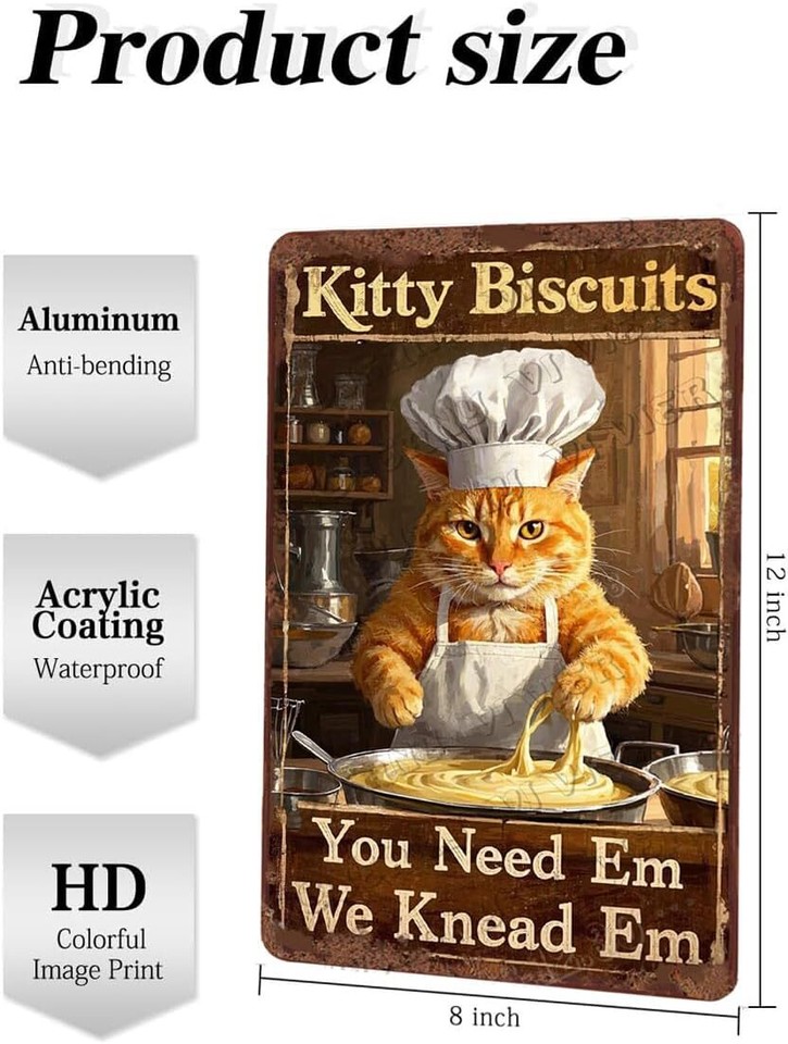 Cat Baker Kitty Biscuits Vintage Aluminum Tin Metal Signs 8x12 Inches ...
