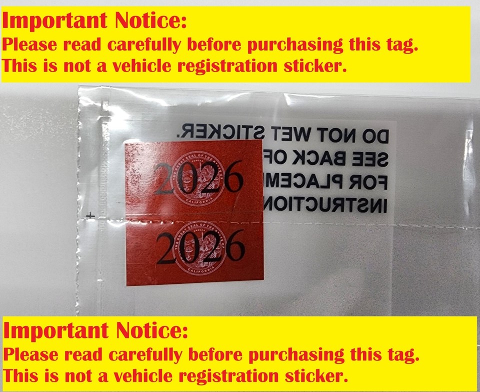 NOT A REGISTRATION TAG - DMV STICKER CVRA 2026 RED California ...