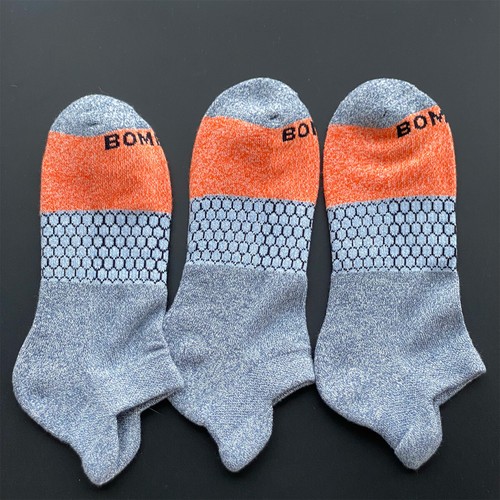 3 Pairs Bombas Ankle Socks Gray Orange Large Soft Cotton Breathable ...