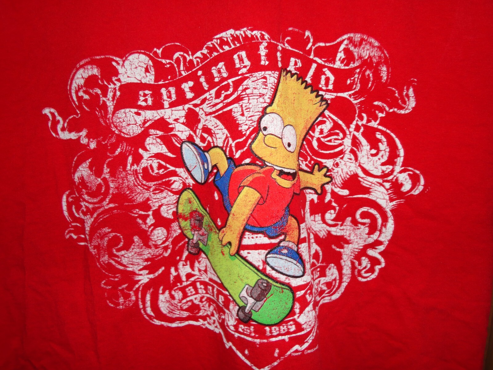Red The Simpsons Bart Simpson Skateboard Cotton T-shi… - Gem