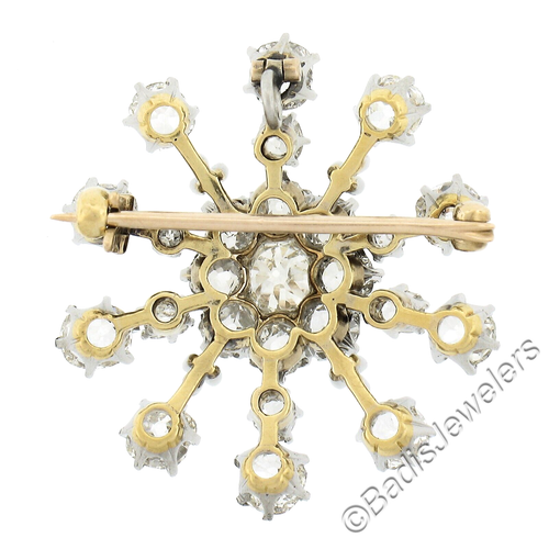 Edwardian 14K Gold Platinum 6ctw Old Mine Diamond Snow Flake Pin Brooch ...