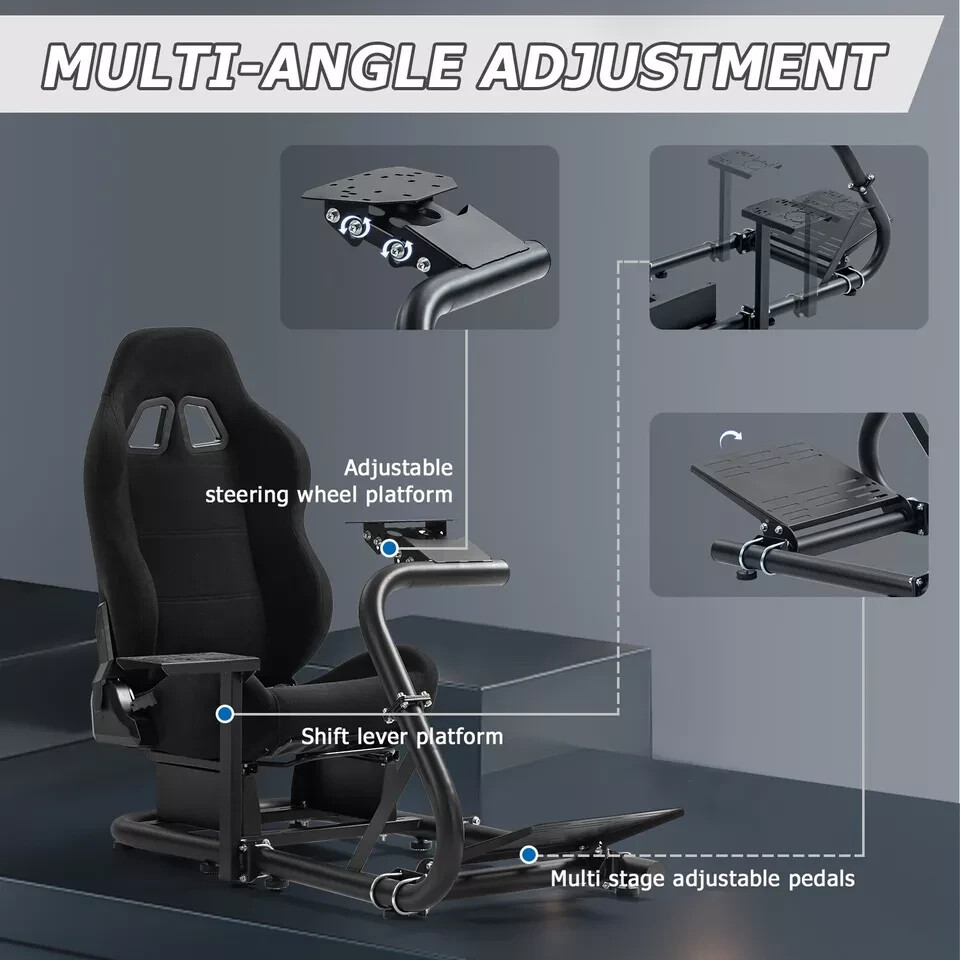 Minneer Sim Racing Cockpit Steering Wheel Stand With Black Seat Fit ...