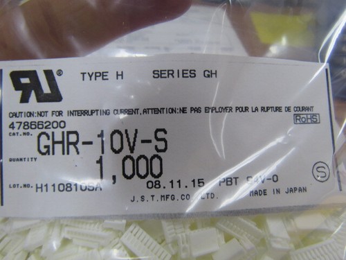 JST GHR-10V-S per Lot GH Series 1.25 mm Pitch 10 Position Single Row ...