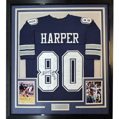 Framed Autographed/Signed Alvin Harper 33x42 2x SB Champ Blue Jersey ...
