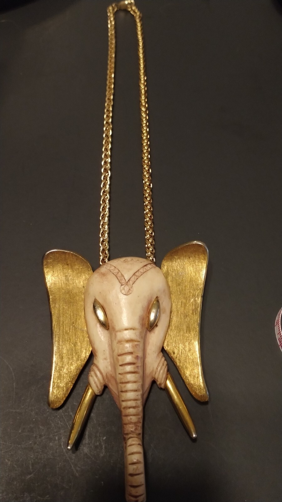 Vintage Gold Huge Elephant Head 4" Pendant Statement Chain Necklace ...