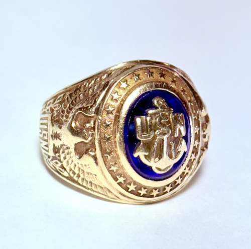 US Navy 10K Yellow Gold Hand Wrought Size 8 Men's Signet Ring 7.7g | eBay